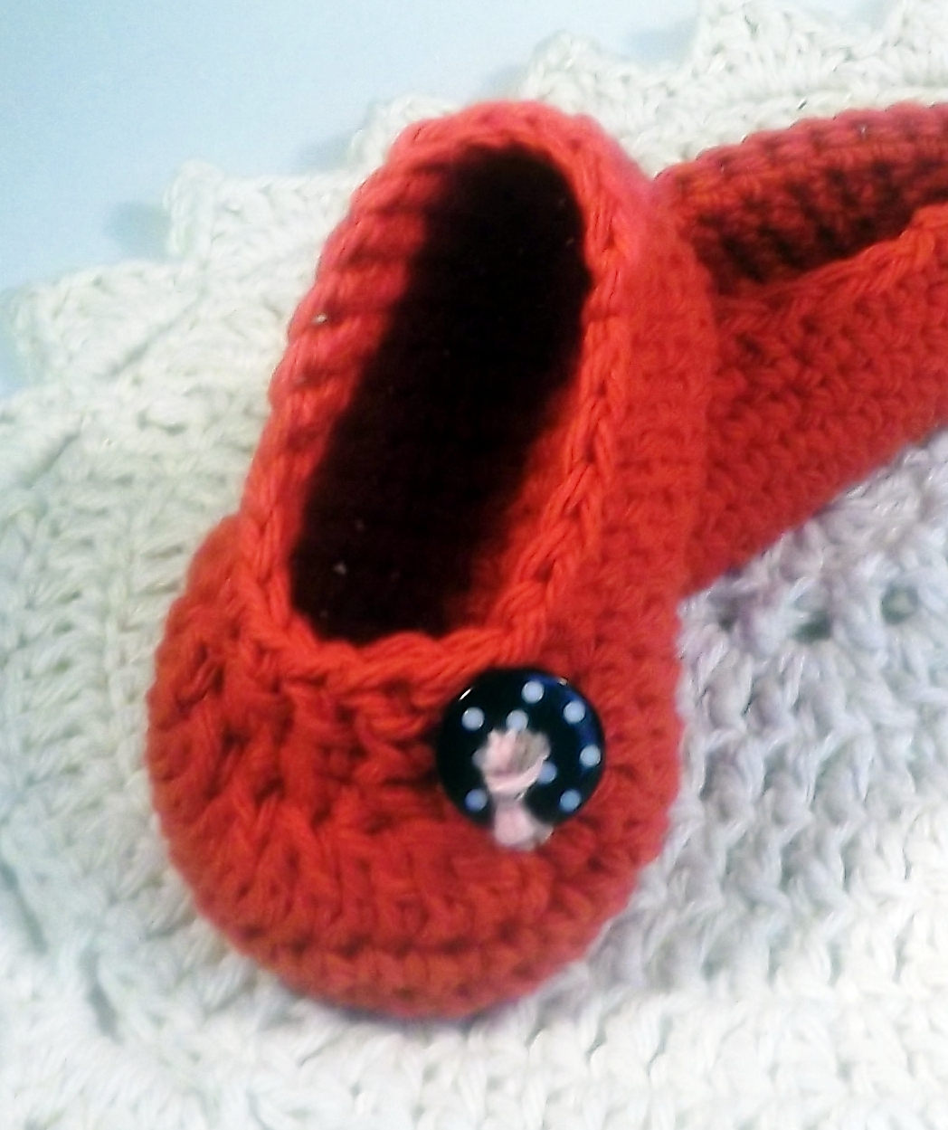 Red Crochet Baby Booties - Ballet Flat Style - With Black Polka Dot ...